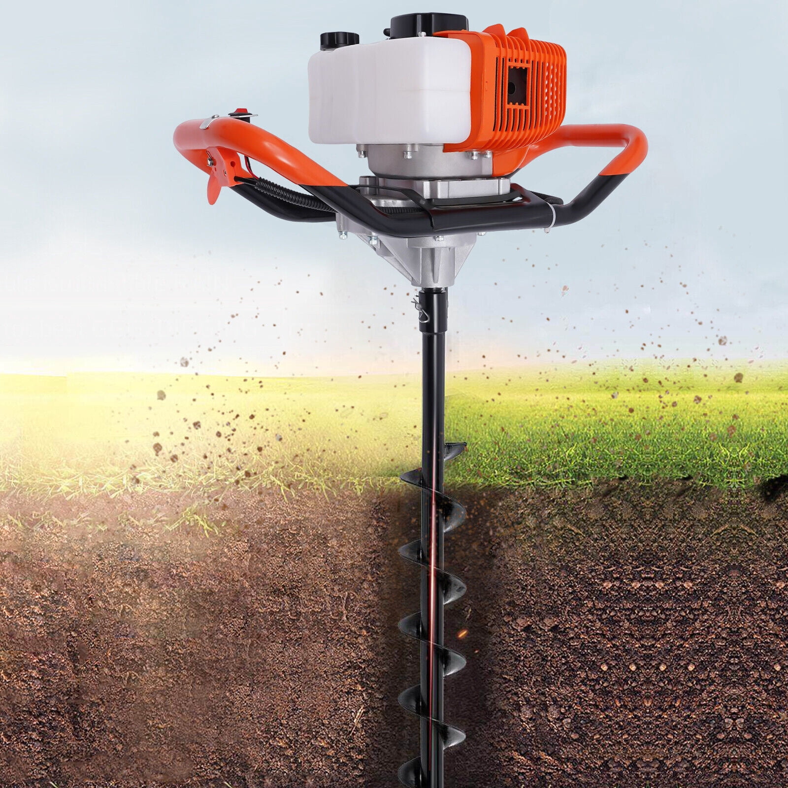 TOOL1SHOoo 52cc Petrol Fence Post Hole Borer Ground Drill Earth Auger ...