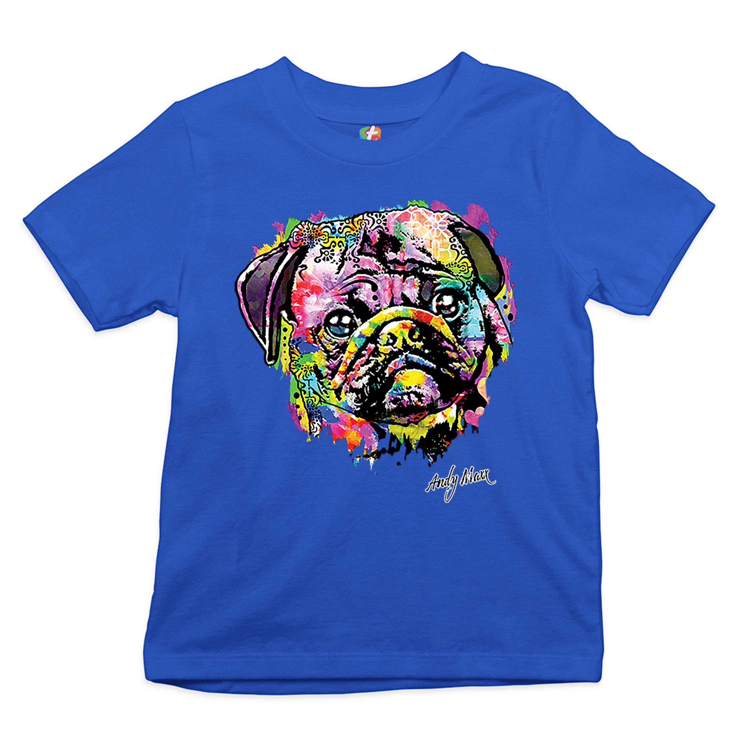 Tee Hunt Adorable Pug Youth T-Shirt Andy Maxx Dog Kids, Blue, X-Large ...