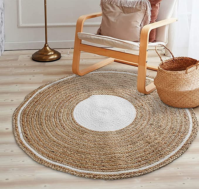 KH Handloom Handmade Hand Braided Natural Jute Carpet for Living Room, Jute Round Floor Mat ...