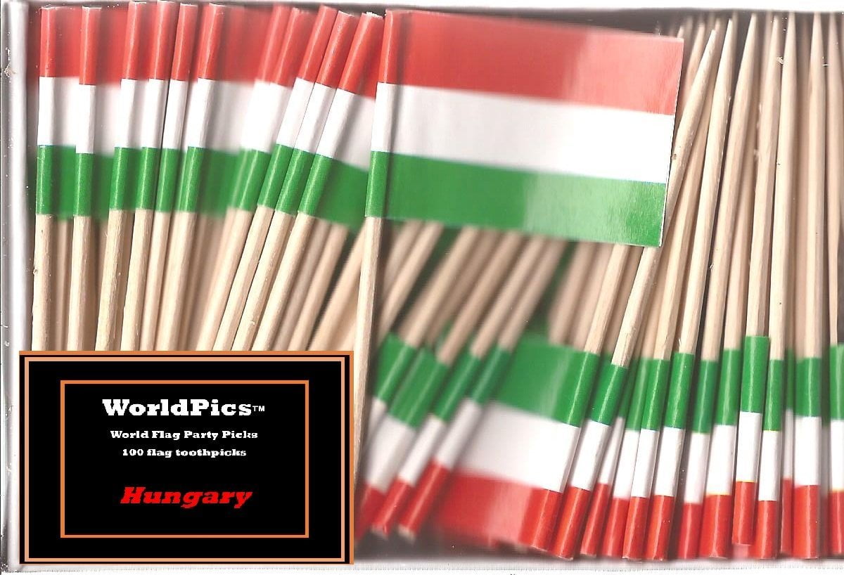 One Box Hungary Toothpick Flags, 100 Small Hungarian Cupcake Flag Toothpicks or Cocktail Picks ...