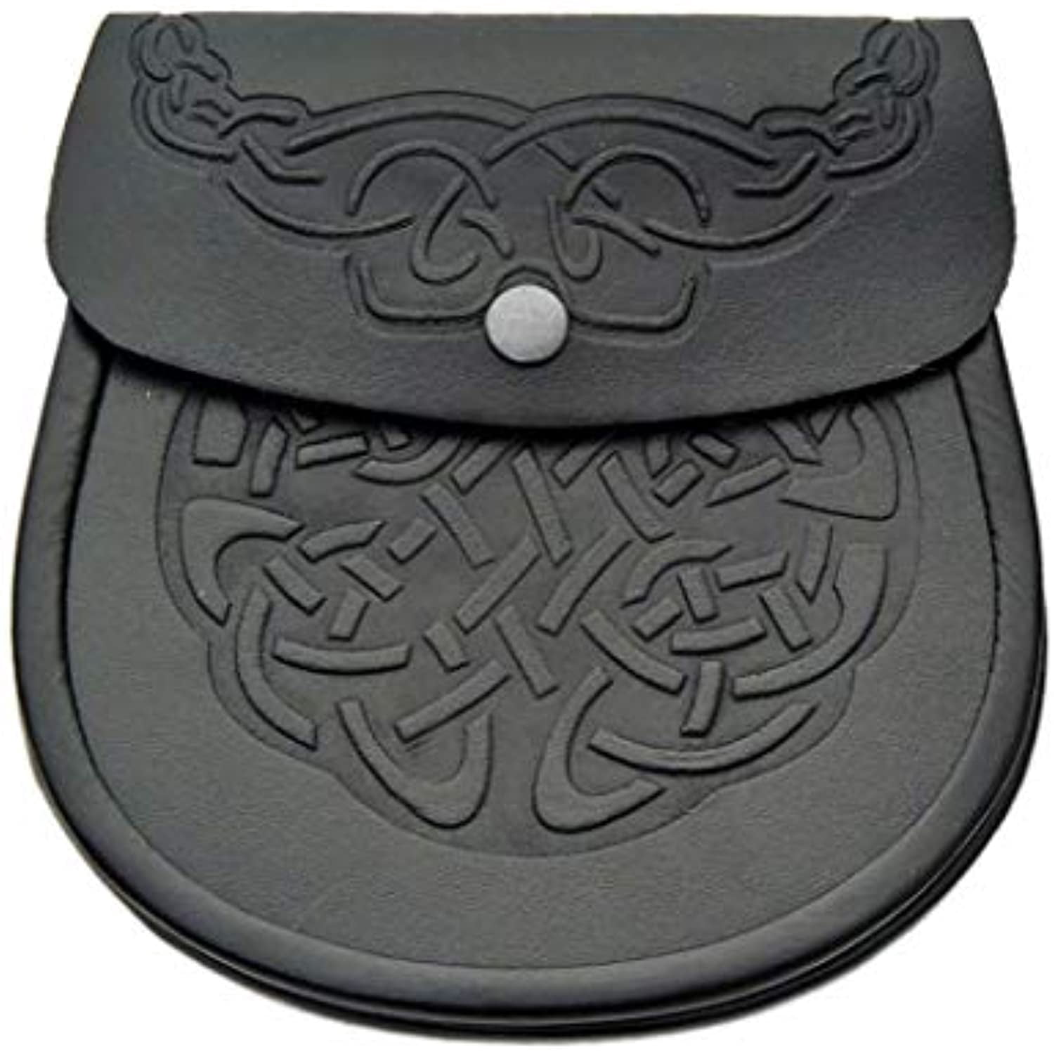 Scottish Kilt Sporran - Black Leather Celtic Kilt Pouch With Chain Belt ...