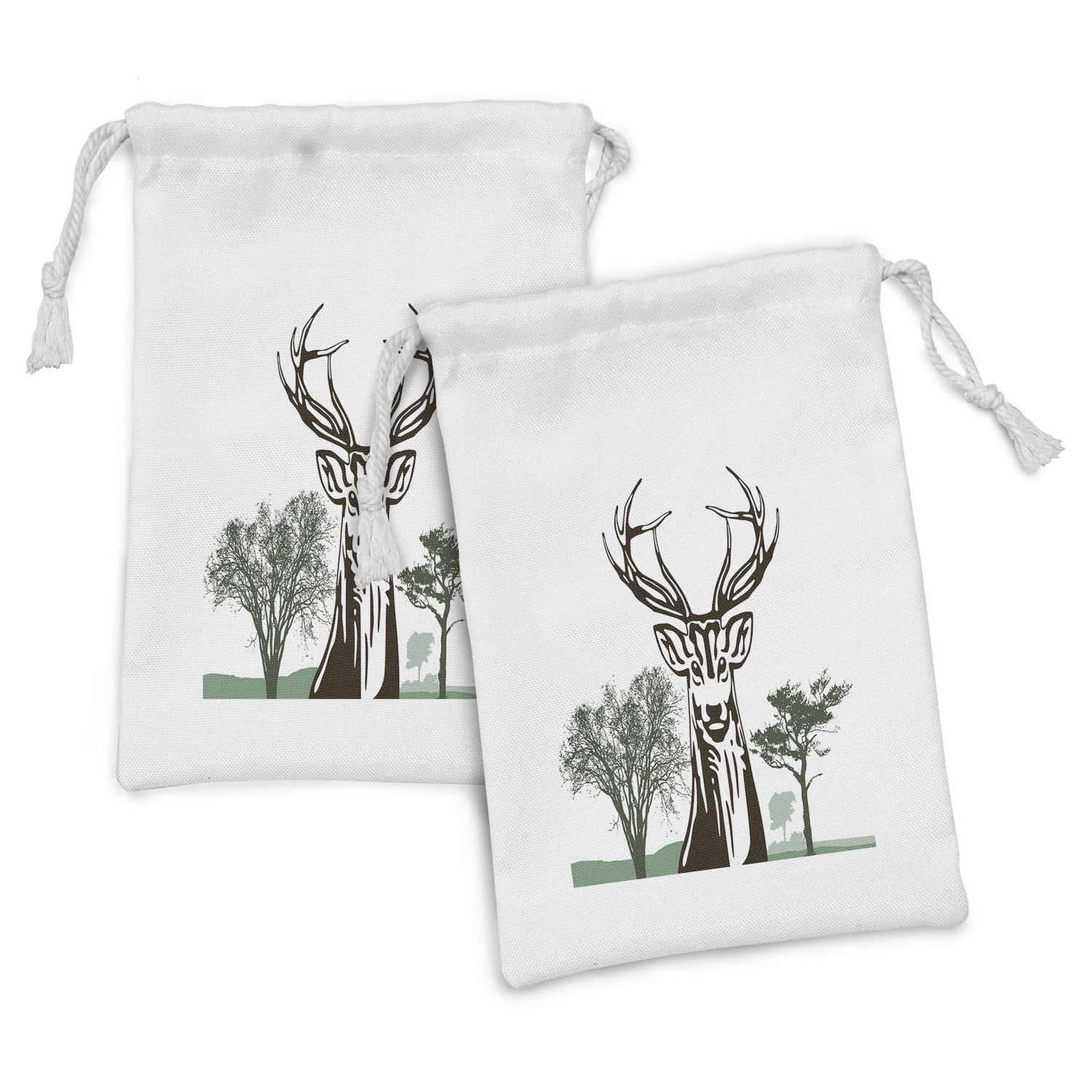 Antlers Fabric Pouch Set of 2, Deer Moose Trees Silhouettes Outline of ...