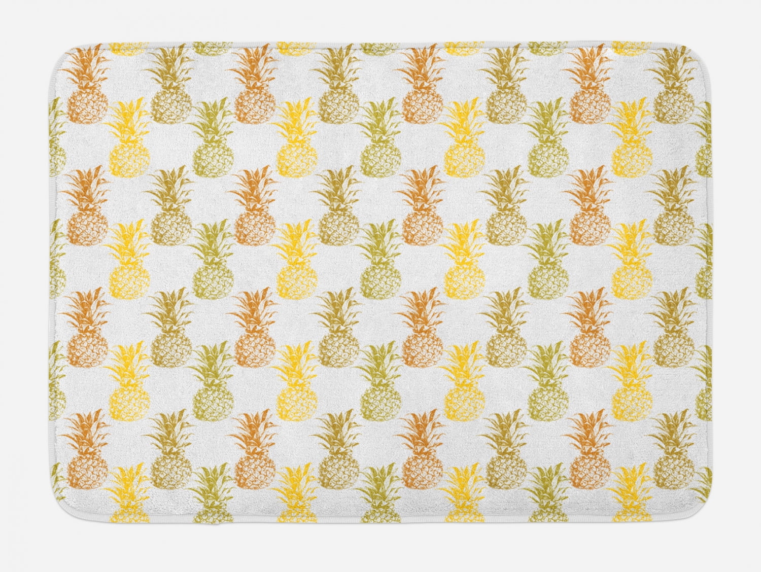 Pineapple Bath Mat, Hand Drawn Simply Sketched Stamp Minimal Background ...