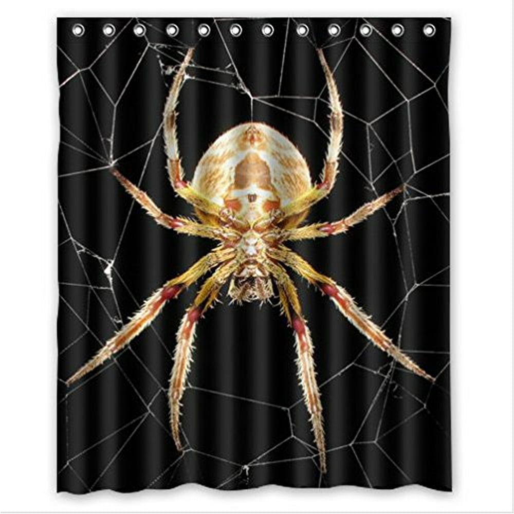 Greendecor Popular Spider Waterproof Shower Curtain Set With Hooks