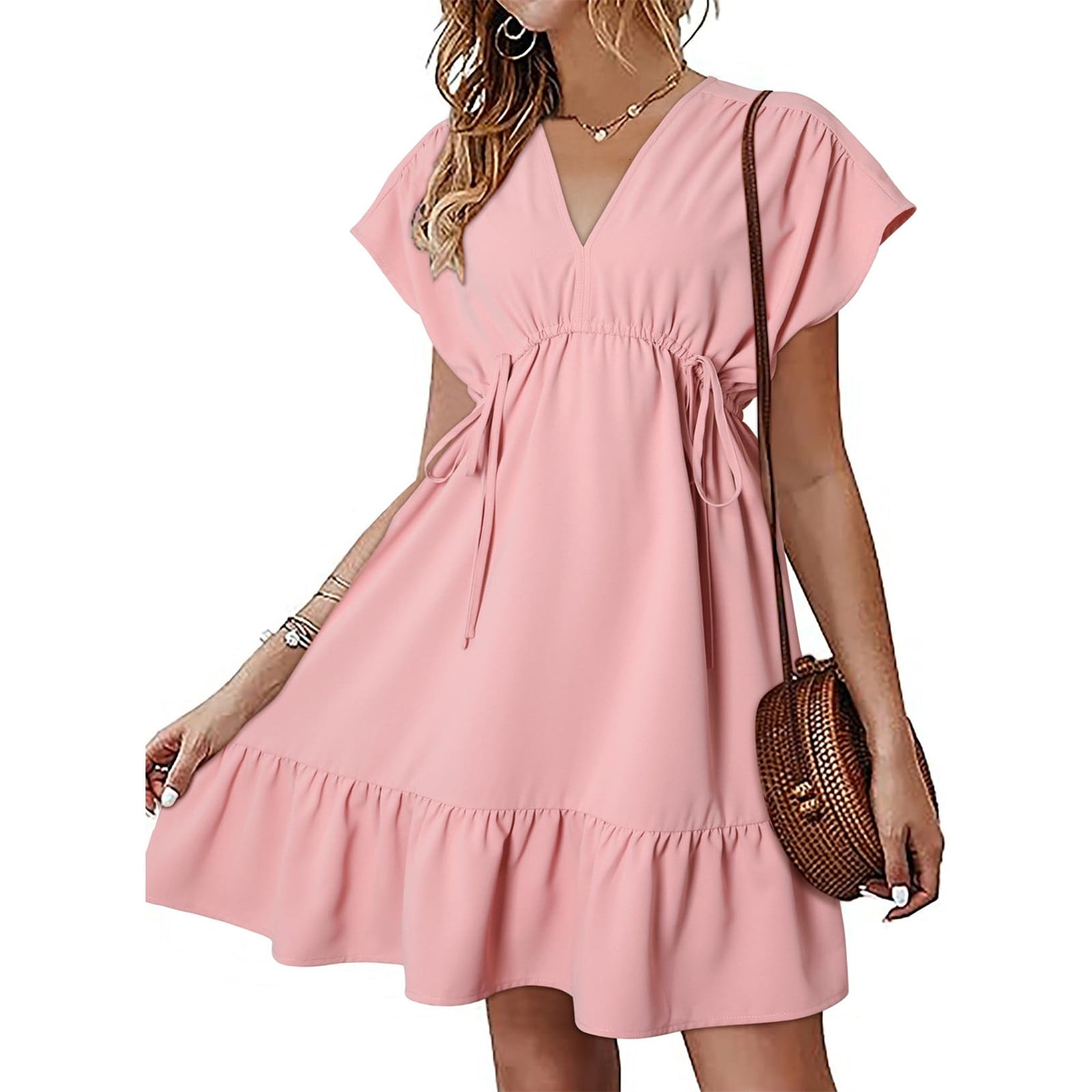 Click here for Pisexur Womens Midi Dress Short Sleeve V-Neck Summ... prices