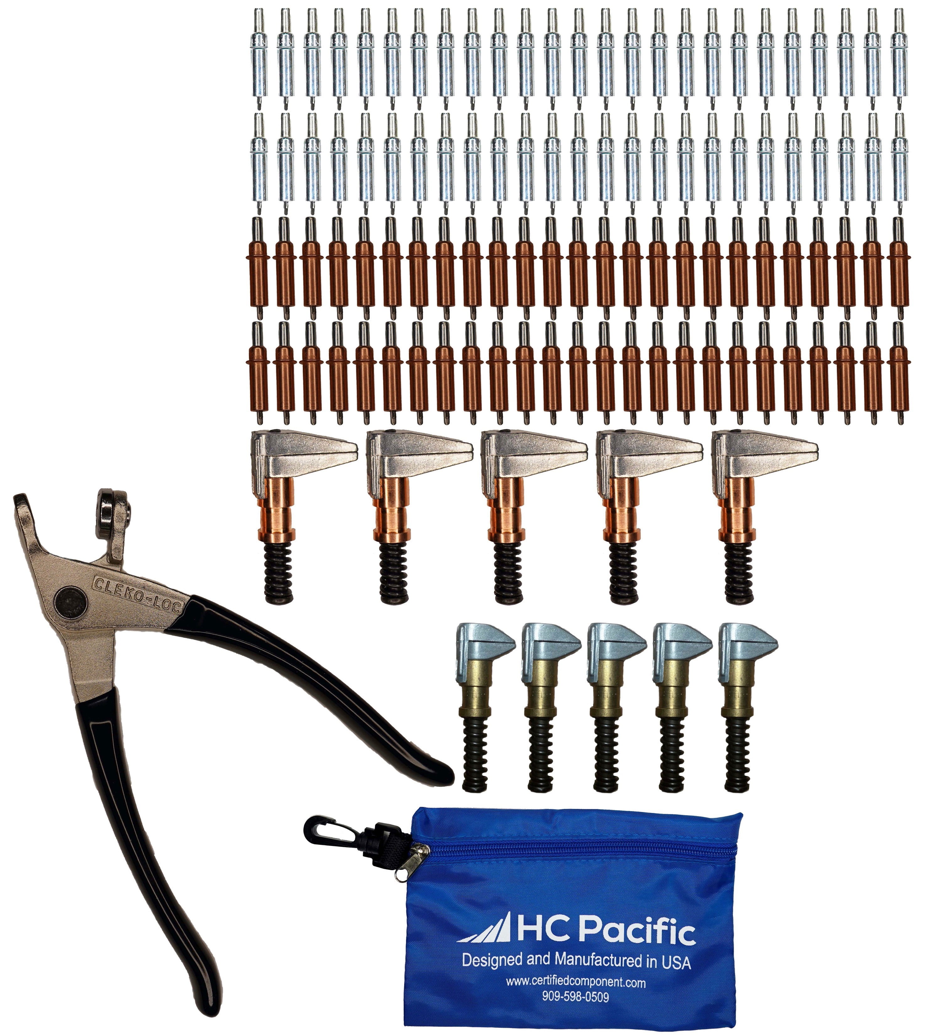 50 each C3/32 & C1/8 Cleco Fasteners with Clamps, Pliers, and Pouch ...