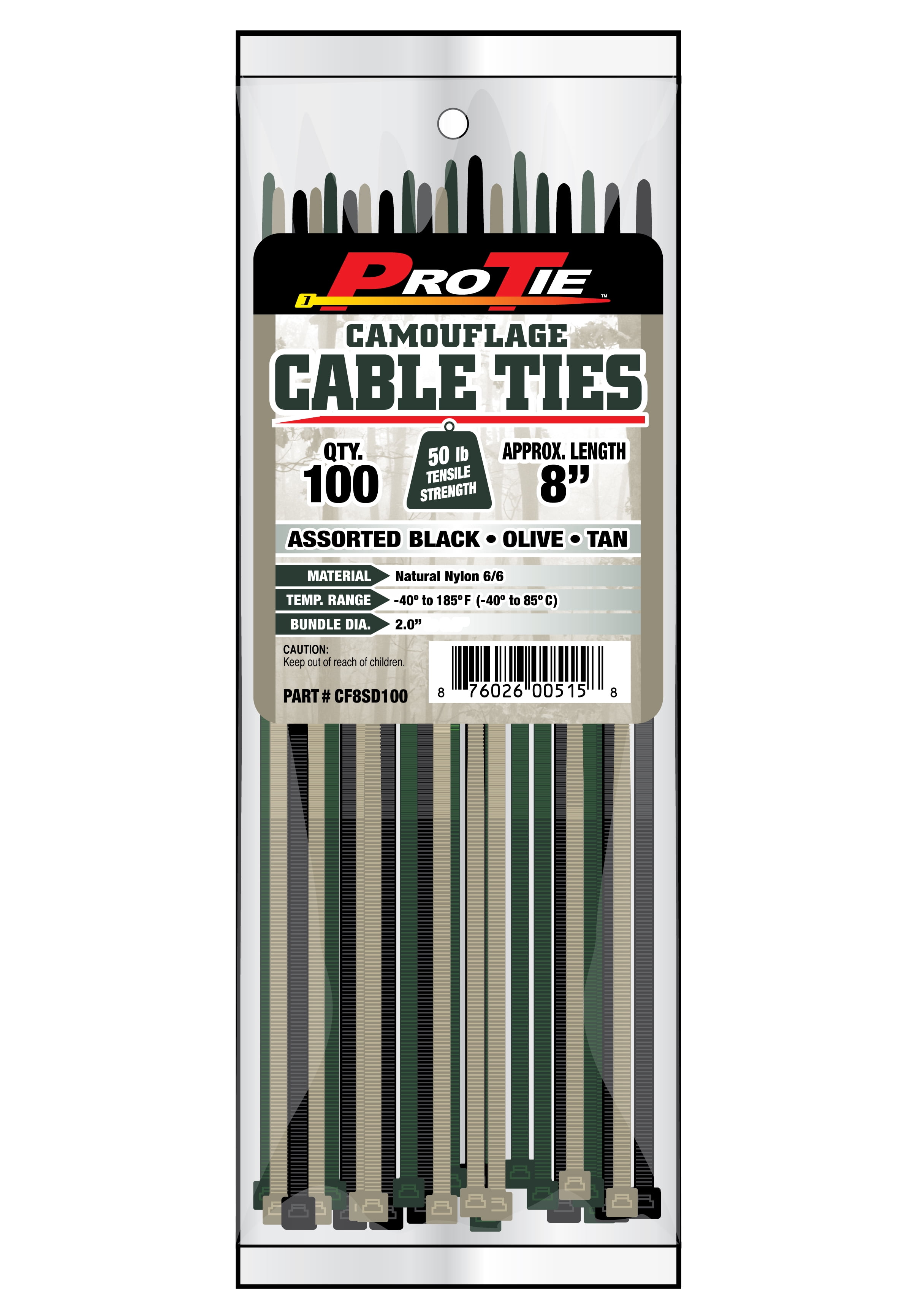8-Inch Camouflage Standard Duty Cable Tie, Camo Nylon, 100-Pack ...