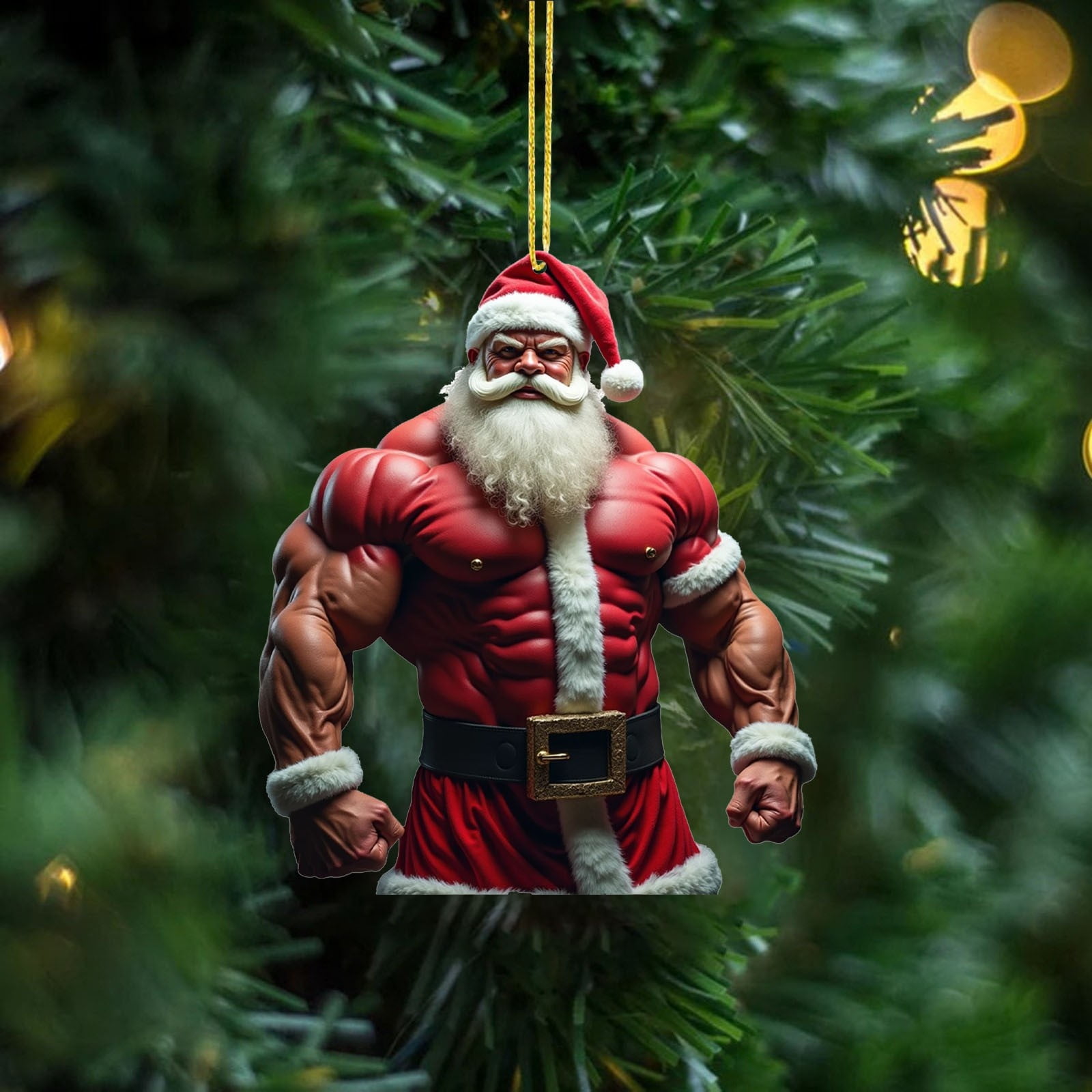 Boreal Craft Christmas Tree Two Christmas Pendant Decoration Double Print Fitness Muscle Santa Acrylic Pendant Decoration Christmas Decoration Recycle