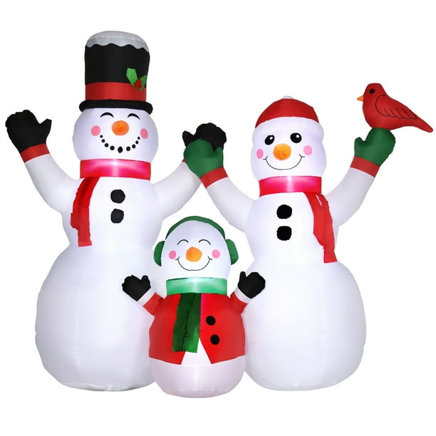Outsunny Inflatable Christmas Decoration Snowman Family with A Red Bird ...