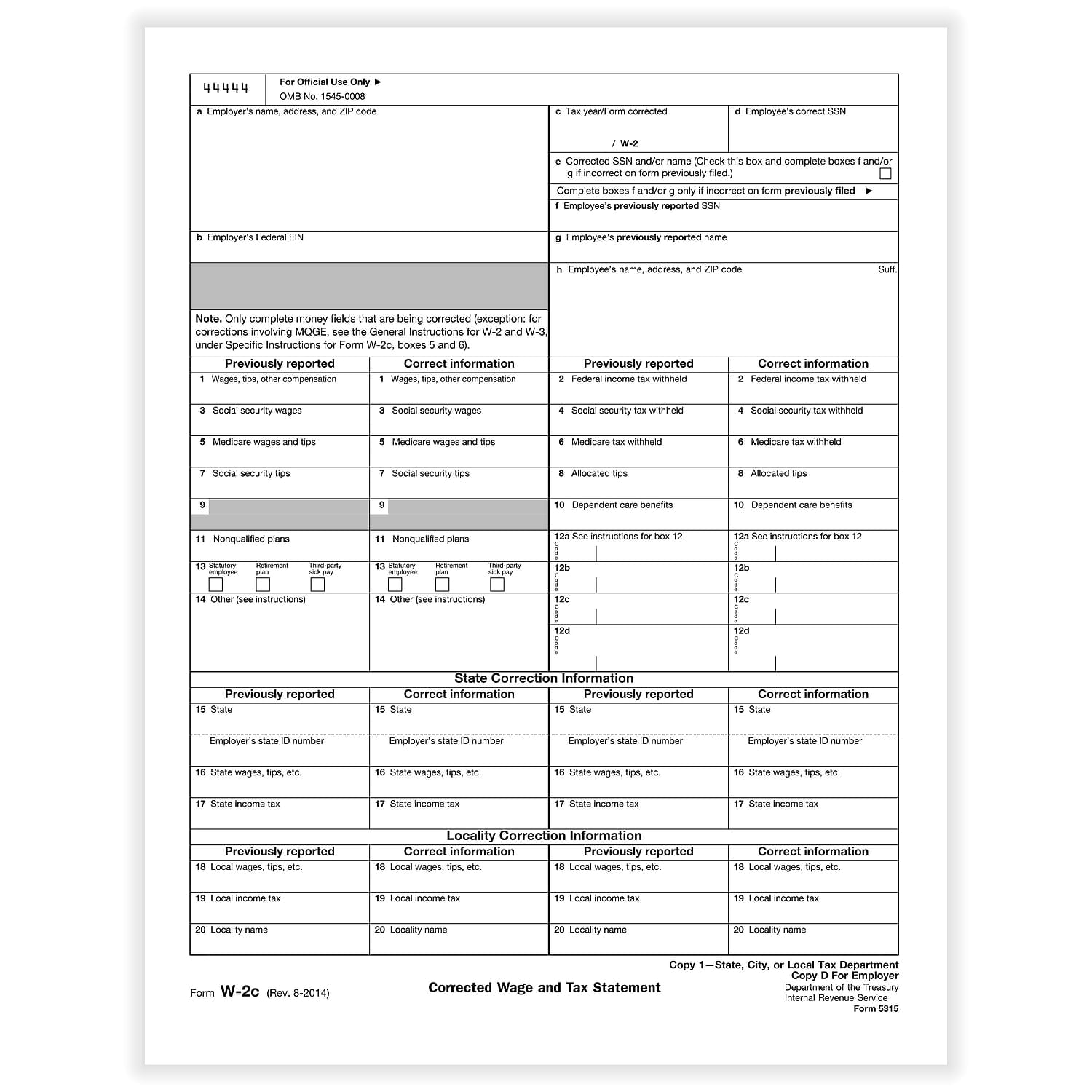 ComplyRight 2022 W-2C Tax Form 1-Part Copy 1/D 50/Pack (531550 ...