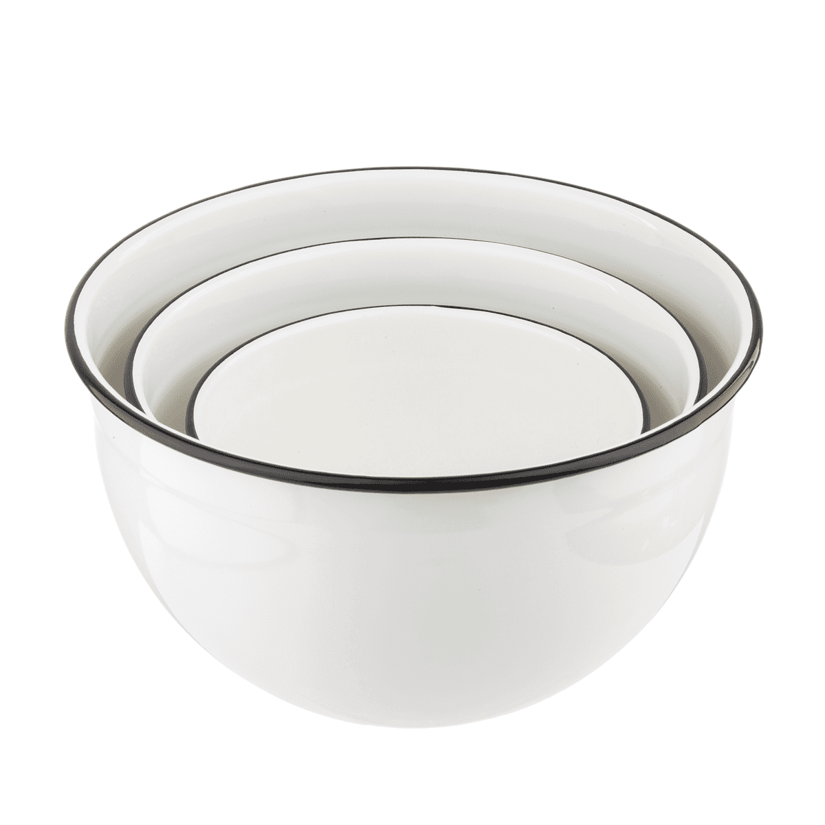 TableCraft Enamel Coated Mixing Bowls (Set of 3) | White & Black ...