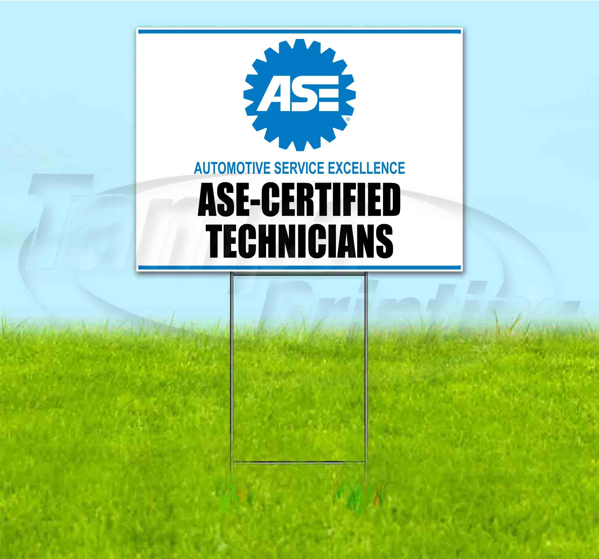 Ase Certified Tech (18" x 24") Yard Sign, Includes Metal Step Stake ...