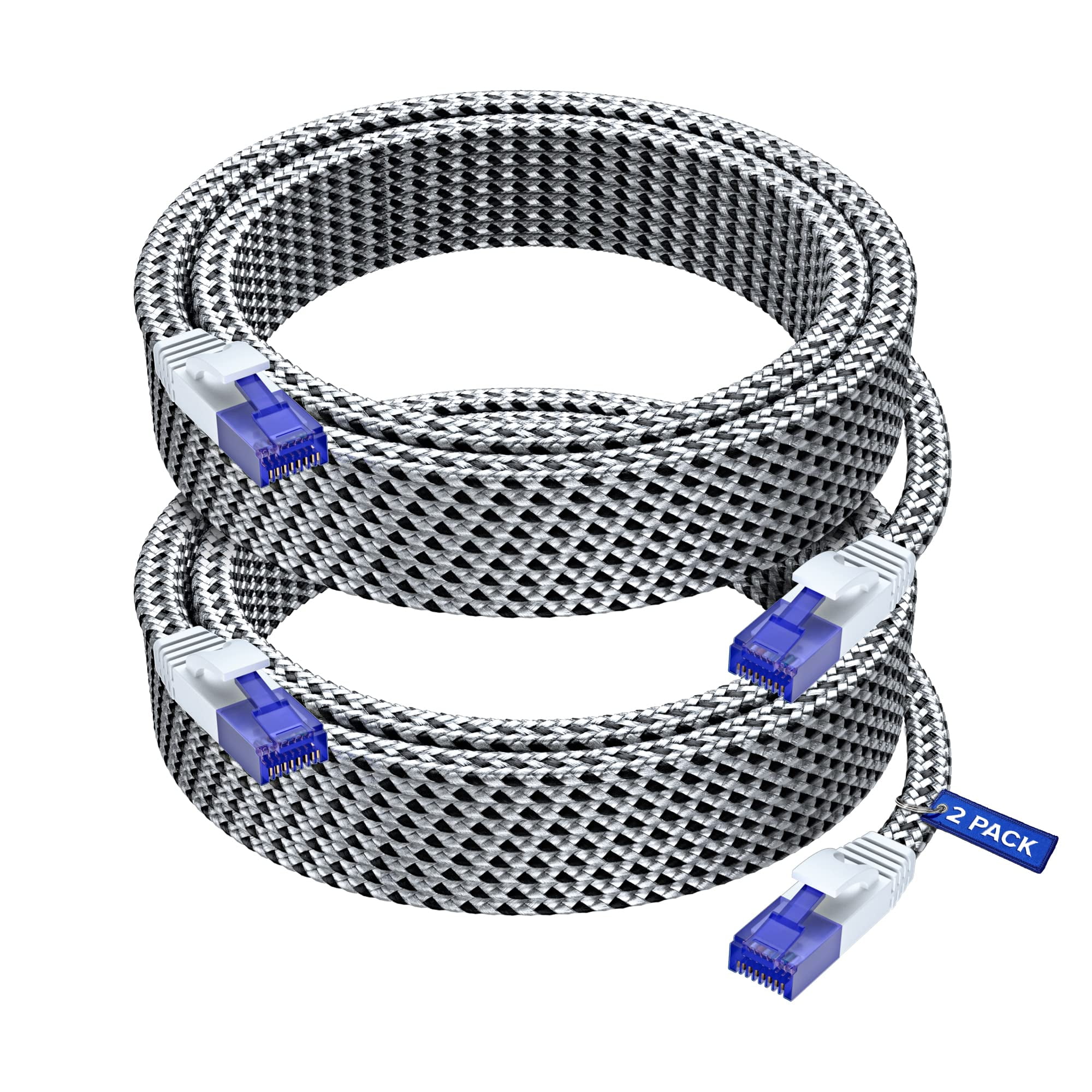 Cat 6 Ethernet Cable, 25 ft, 2 Pack Easy-Hide Flat Super-Durable Black ...