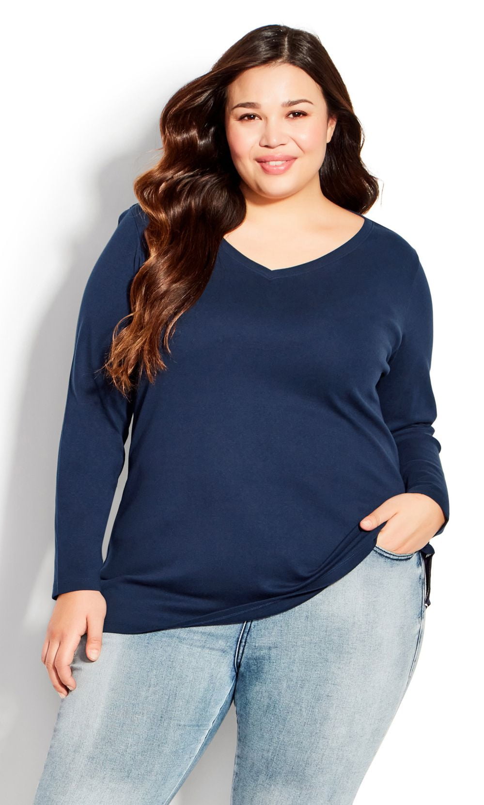 Avenue Womens Plus Size V Neck Long Sleeve Top - Walmart.com