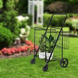 HomGarden Foldable Shopping Cart with Extra Basket & Durable Wheels ...