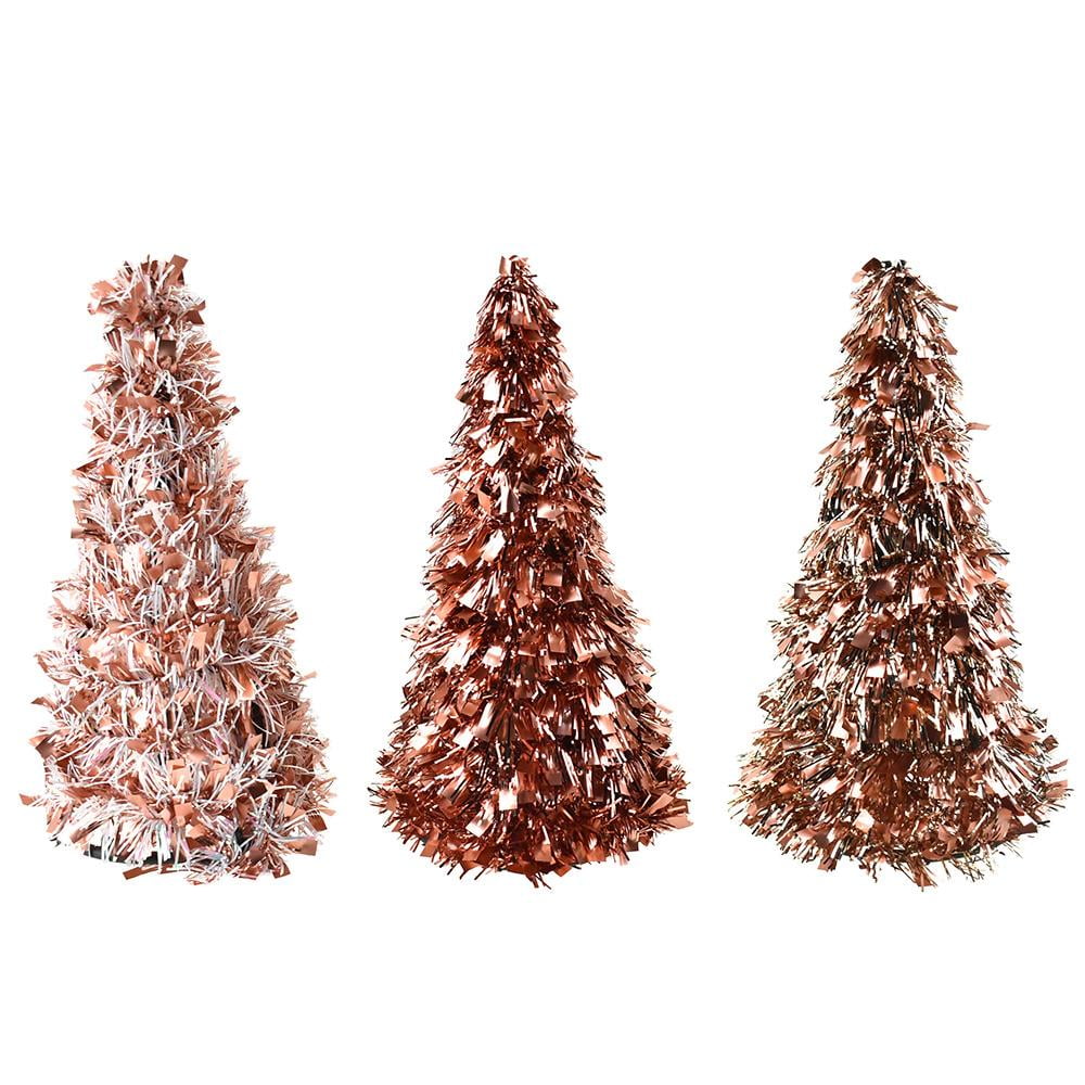 Tinsel Christmas Tree Tabletop Decorations, Rose Gold, 10-Inch, 3-Piece ...
