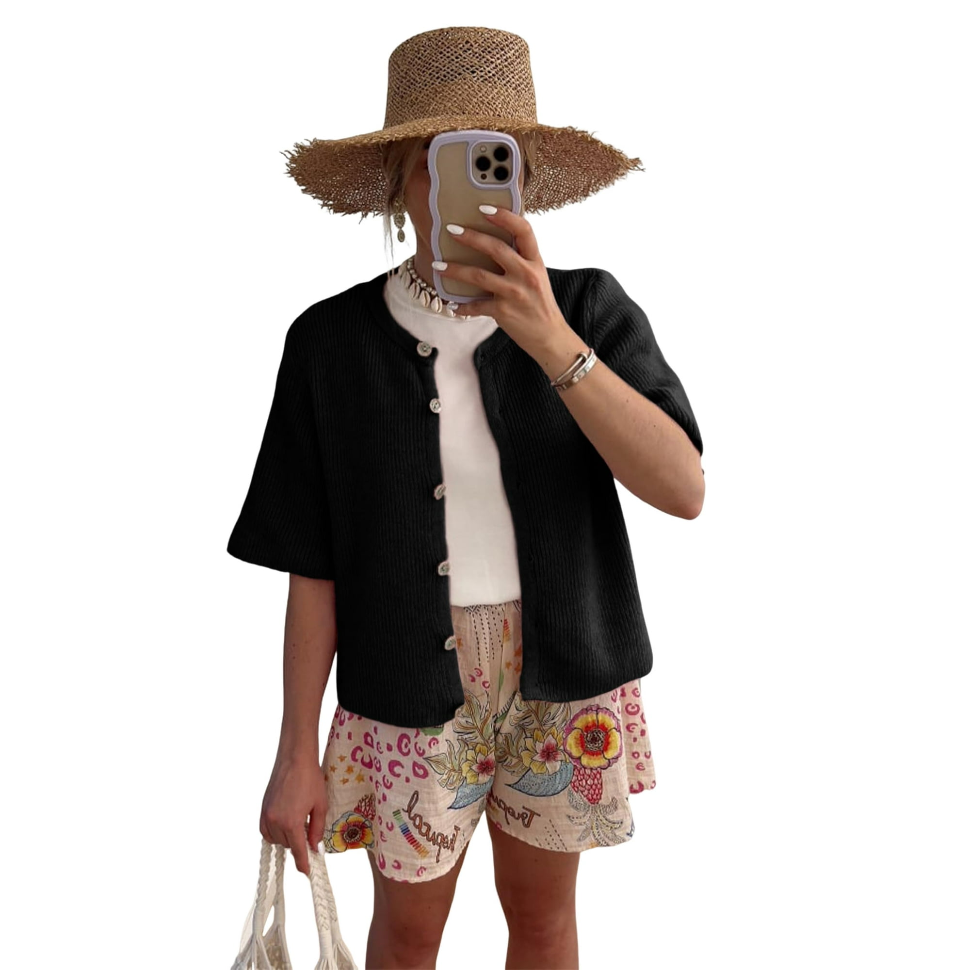 Click here for Gupgi Knitted Crop Cardigan For Women Short Sleeve... prices