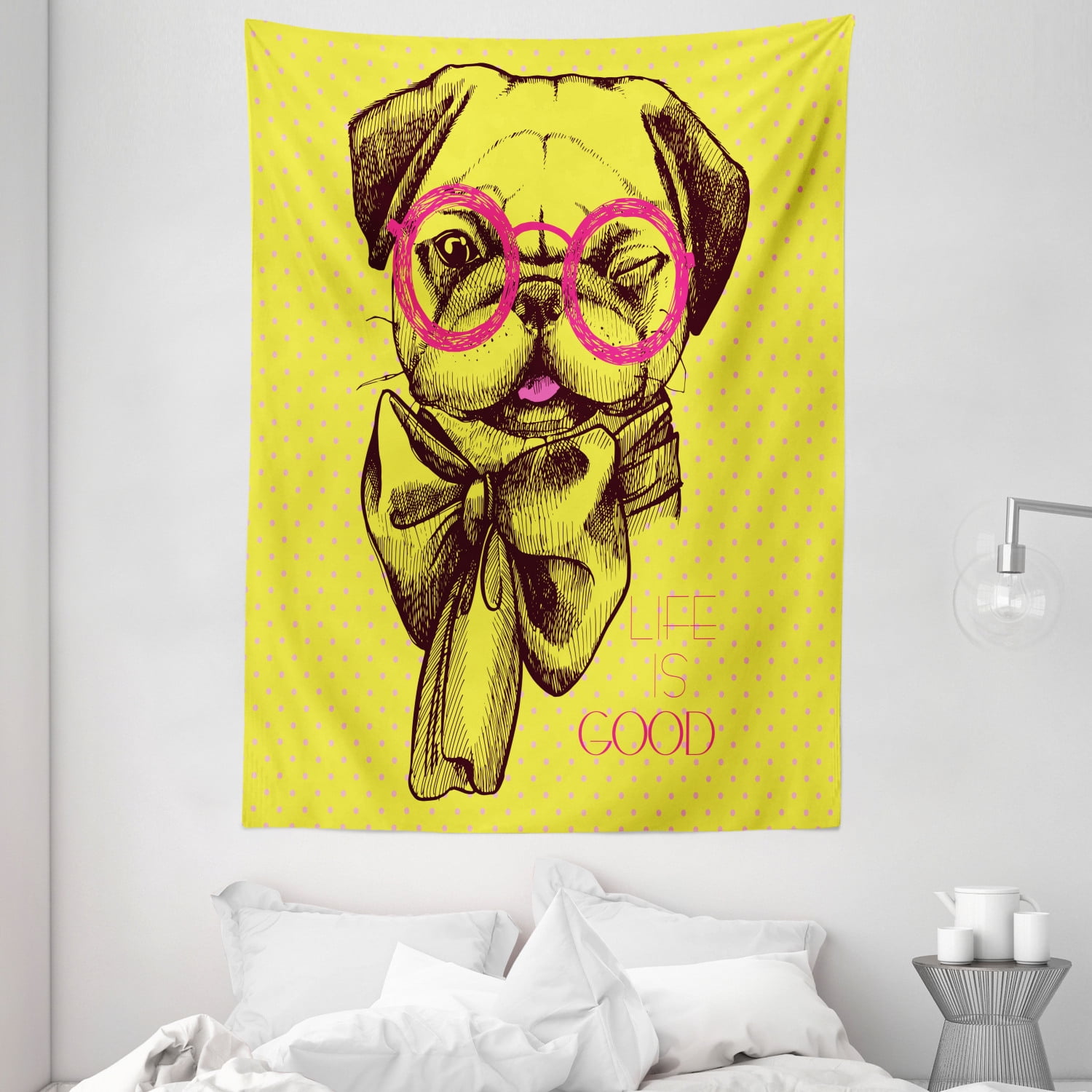 Pug Tapestry, An Intellectual Dog with Glasses and a Wink Life is Good ...