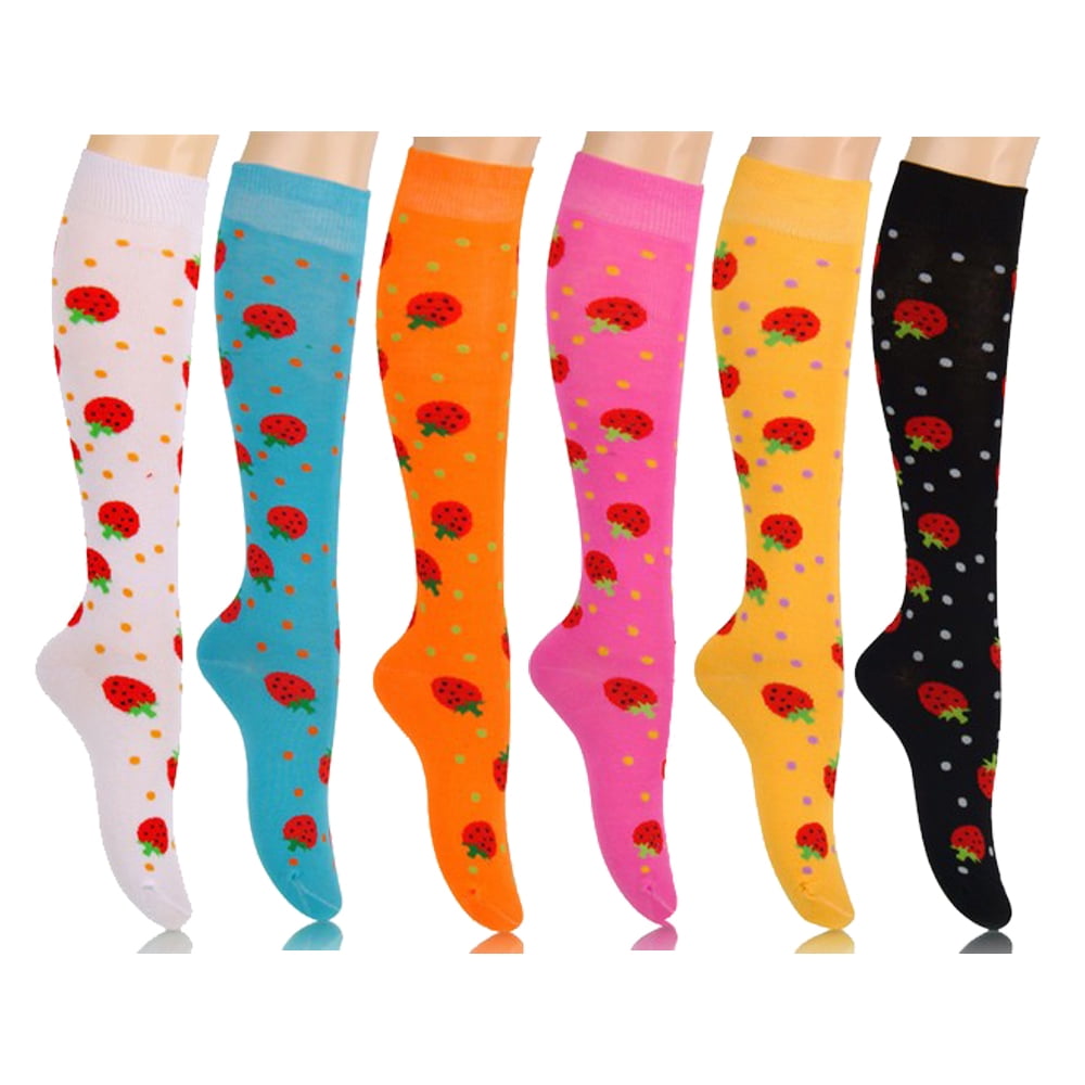 6 Pairs Women's Fancy Design Multi Colorful Patterned Knee High Socks ...