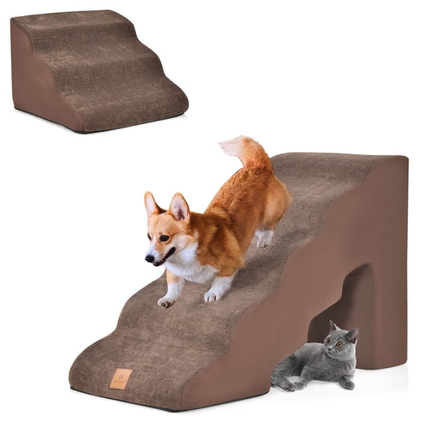 Gymax 22'' & 11'' High Soft Pet Ramp Foam Pet Stairs Set with 5-Tier ...