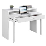 Pemberly Row Console/Sliding Desk with Drawer and Riser in White Wood ...