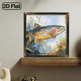 1pc, Classic Watercolor Rainbow Trout Fish Frame Wooden Sign Wall Art ...