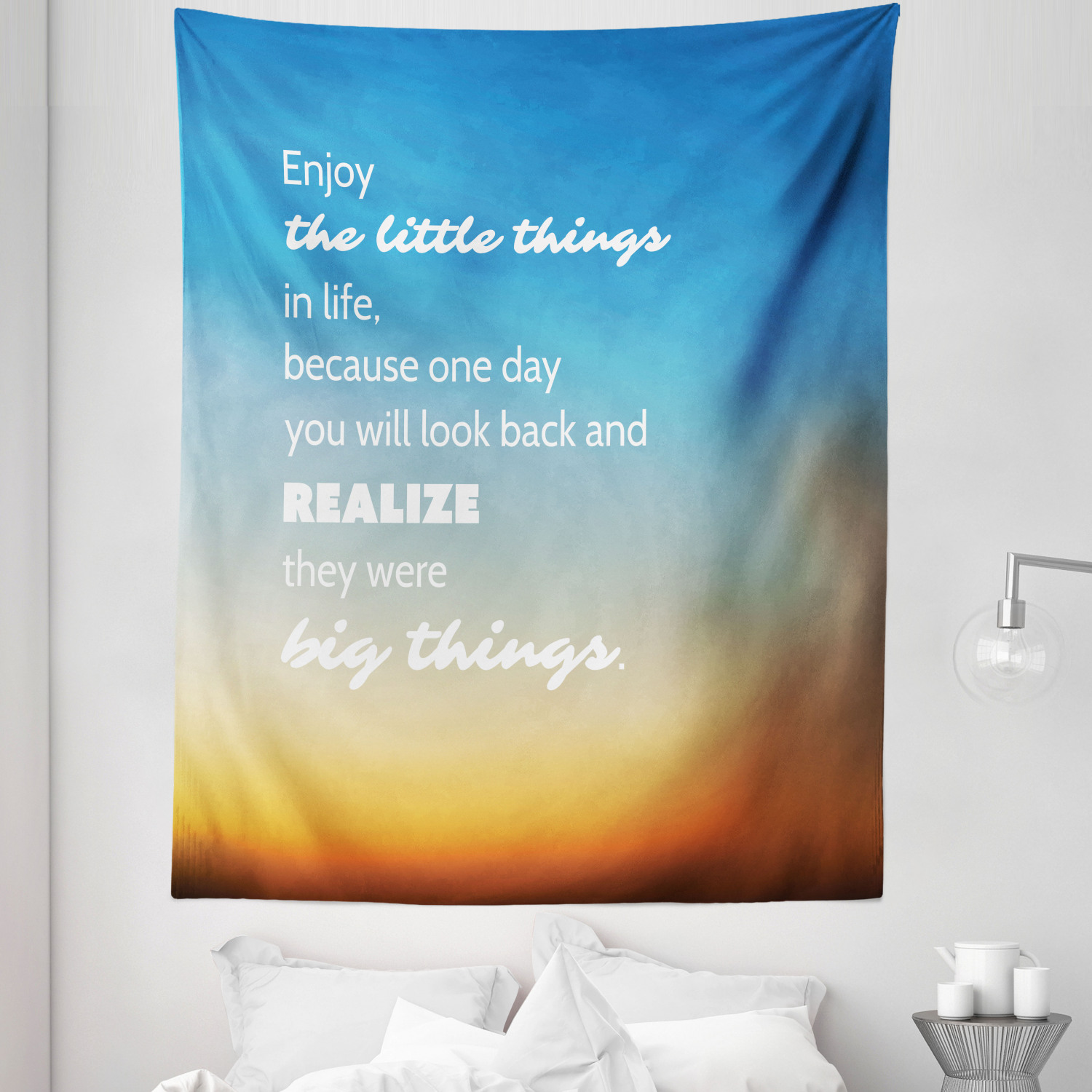 Saying Tapestry, Inspirational Slogan on Future on Blurry Sunset ...