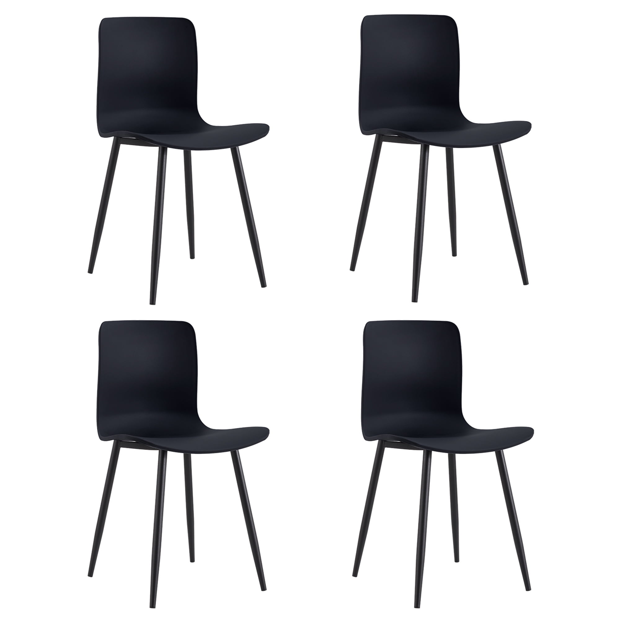 Modern Dining Chairs Set of 4, Curved Backrest Dining Chairs, Plastic ...
