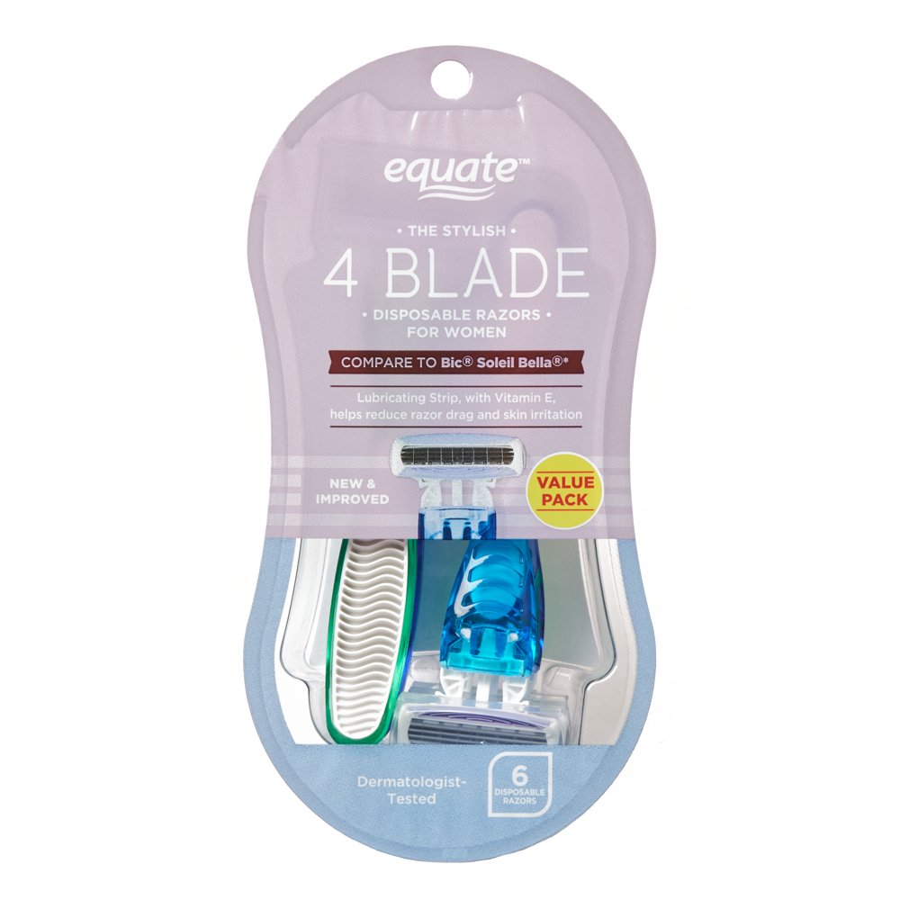 Equate 4 Blade Disposable Razors, 6 Count Value Pack - Walmart.com ...