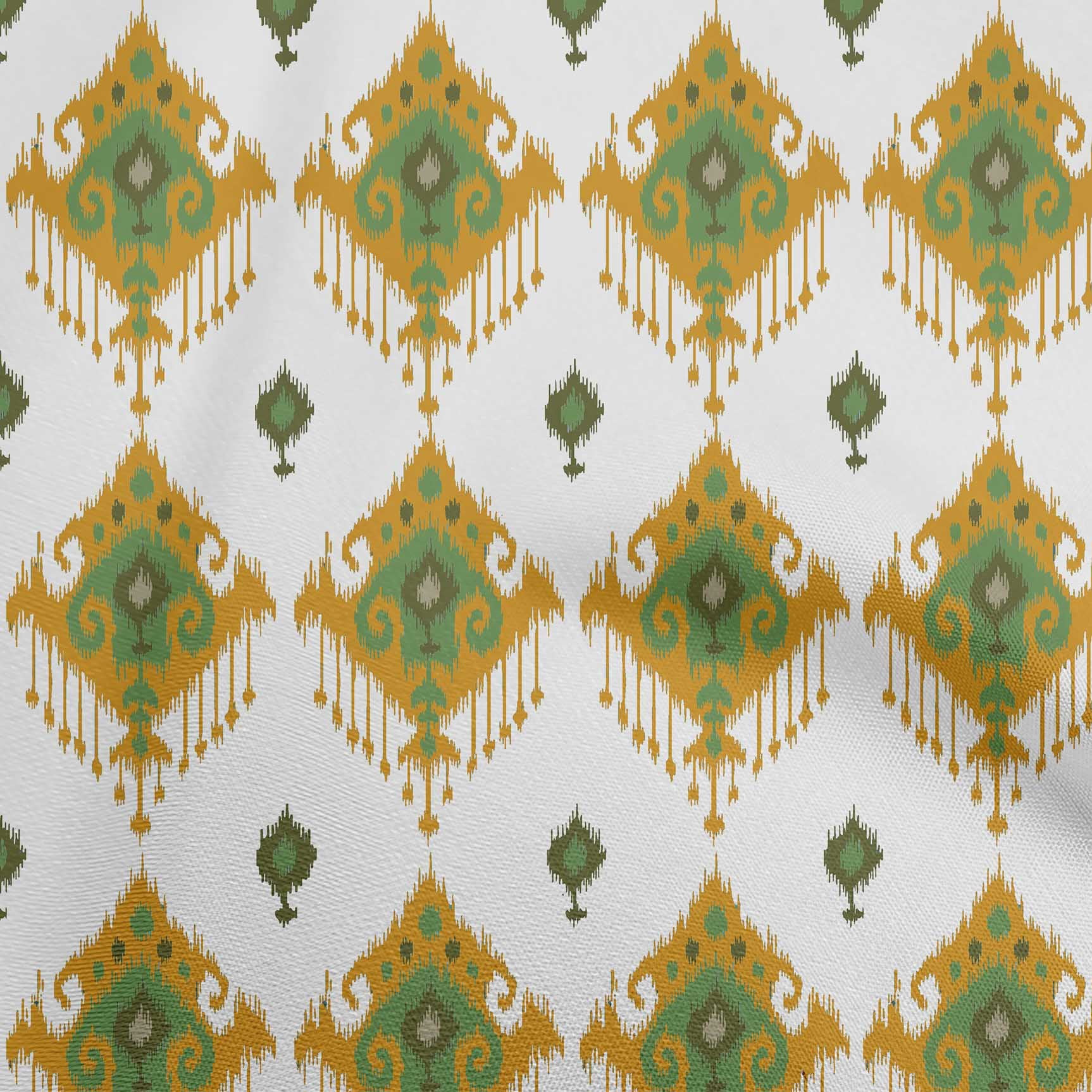 oneOone Silk Tabby Dark Mustard Fabric Asian Ikat Sewing Material Print ...