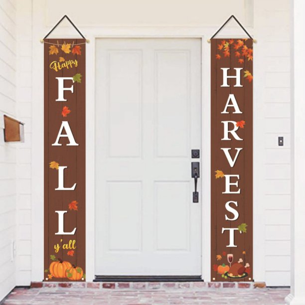 Fall Decorations Fall Porch Sign - Happy Fall Thankful Banner Maple ...