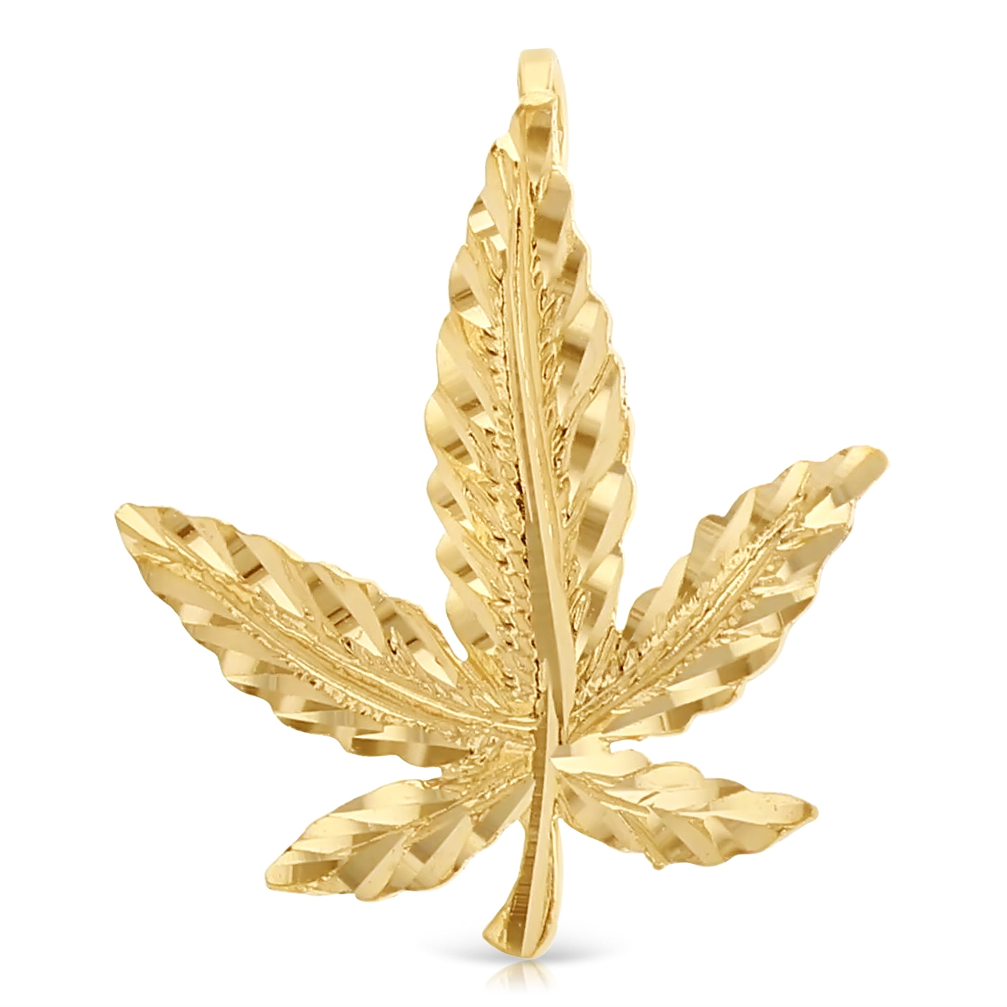 Ioka-14K Yellow Gold Marijuana Leaf Charm Pendant For Necklace or Chain ...