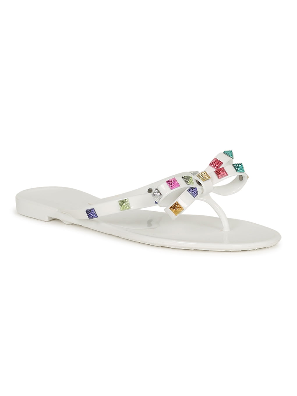 Women Jelly PVC Studded Bow Thong Flat Sandal 19465 - Walmart.com