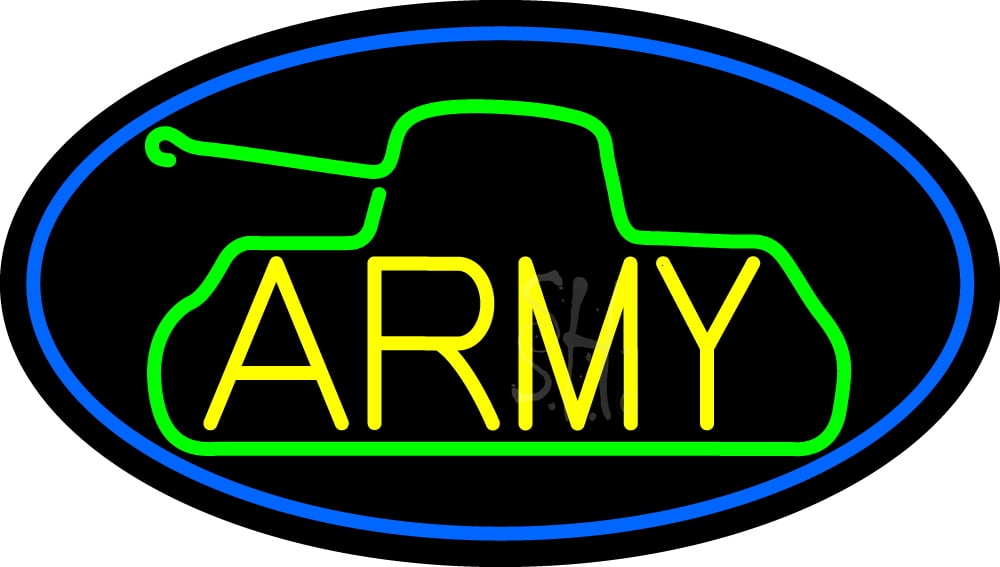 Yellow Army With Blue Oval Border LED Neon Sign 20 x 37 - inches, Black ...