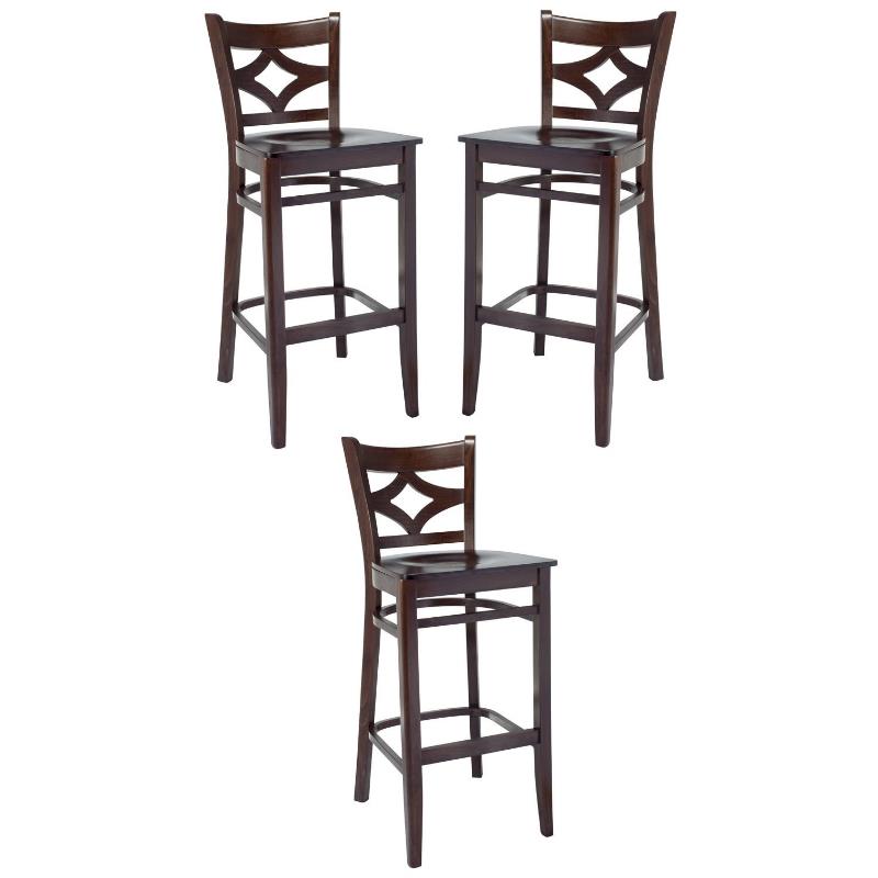 Home Square Back Bar Stool in Walnut with Wood Seat - Set of 3 ...