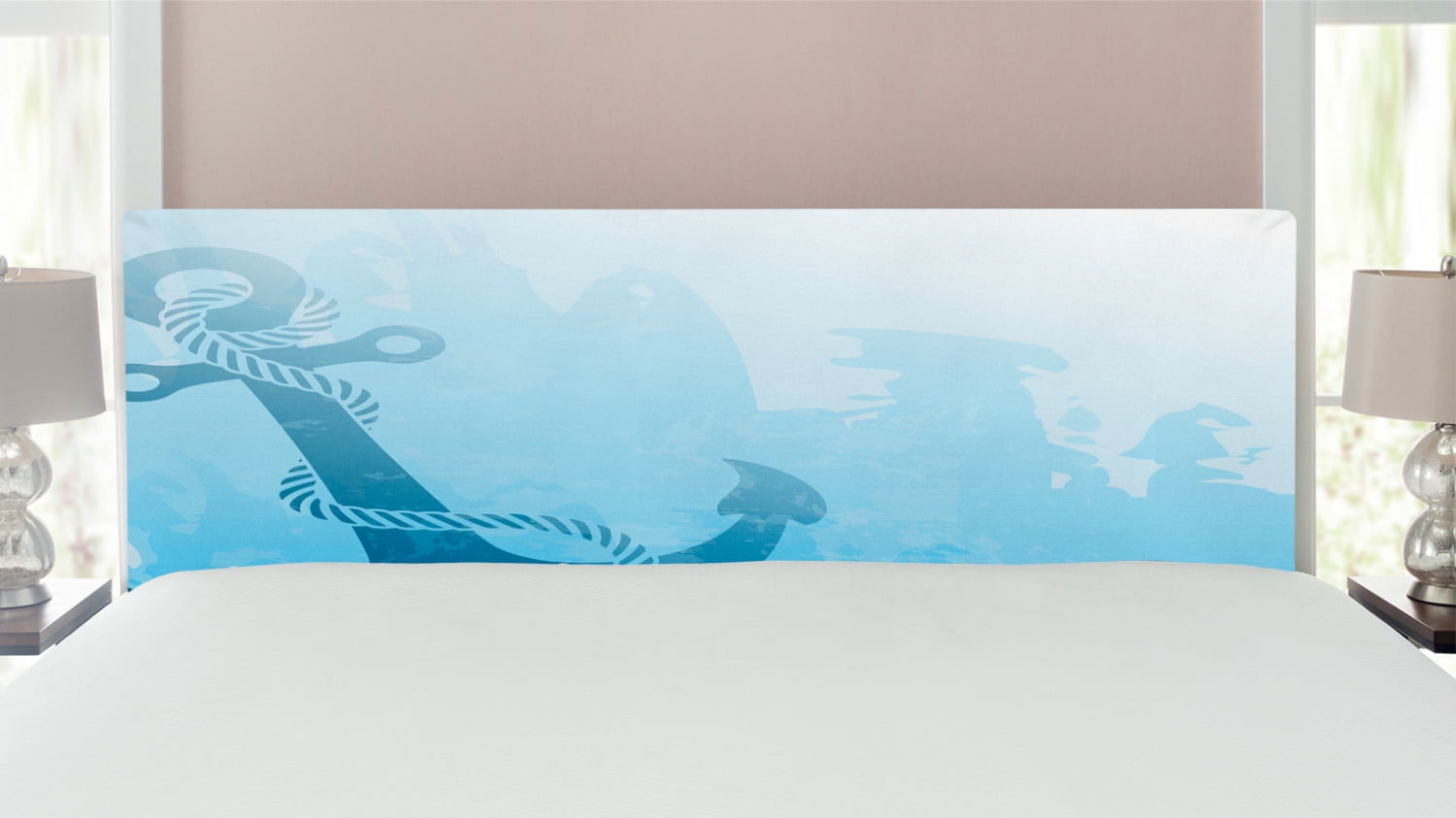 Nautical Headboard, Monochrome Anchor Illustration Deep down in the Sea ...