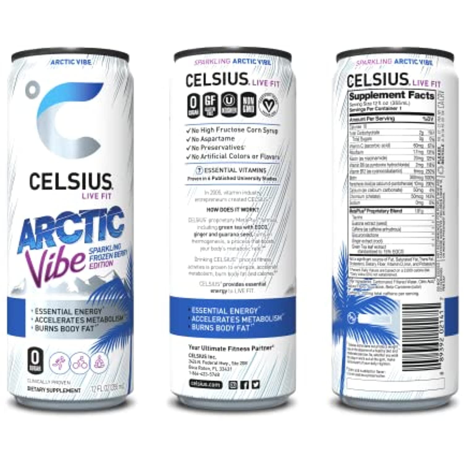 Celsius Essential Energy Drink 12 Fl Oz, Arctic Vibe Sparkling Frozen Berry Edition (Pack Of 12 ...
