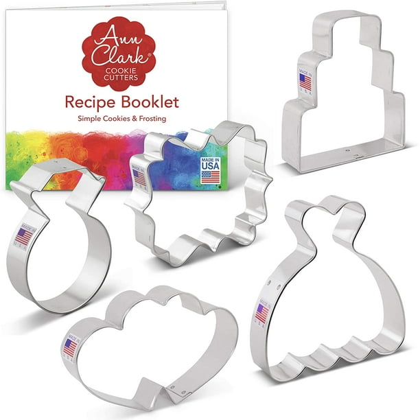 5 Piece Wedding Cookie Cutter Set with Recipe Booklet, Square Plaque ...