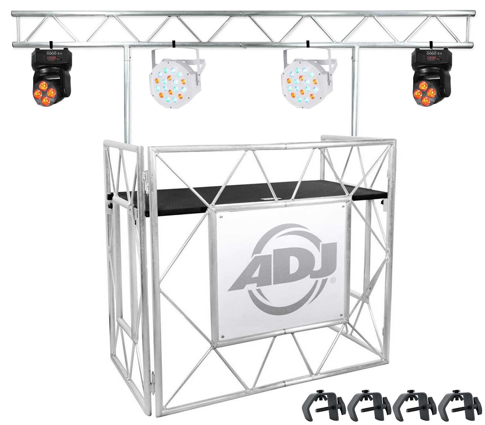 American DJ Pro Event Table II DJ Booth Facade+Truss+2) Moving Heads+2 ...