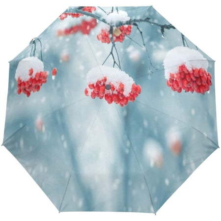 Automatic Umbrella Winter Snow Ash Windproof Compact, Red Flowers ...