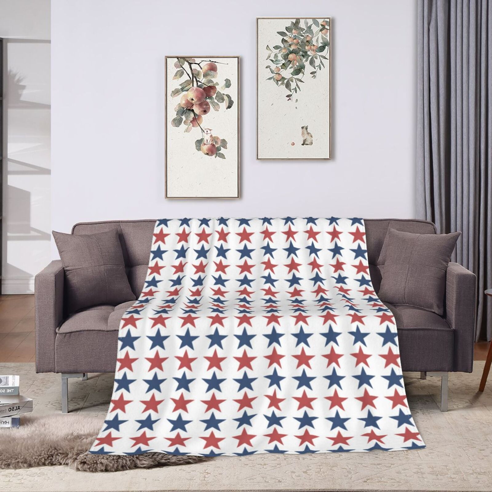 ZNDUO Red Blue Patriotic Star Pattern Throw Blanket, Lightweight Cozy ...
