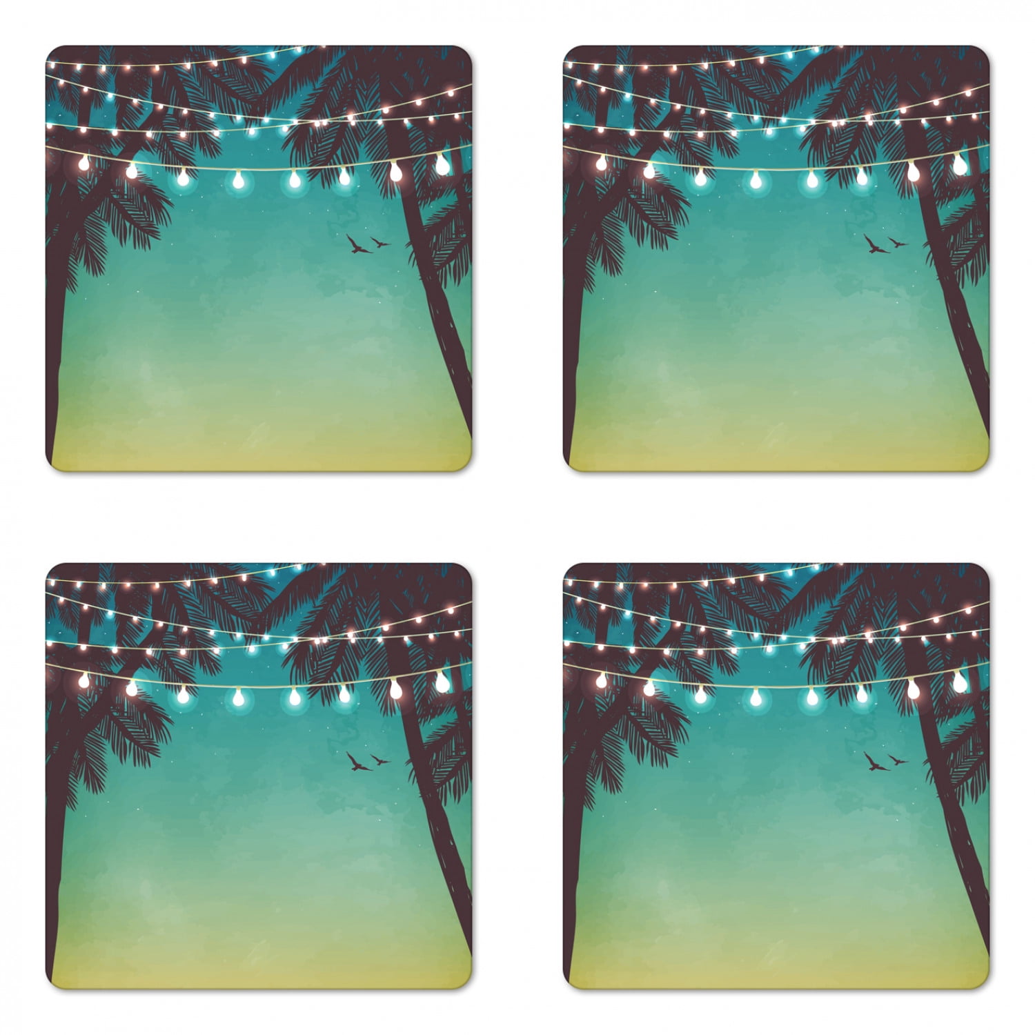 Nature Coaster Set of 4, Night Time Beach Sunset Design with Little ...
