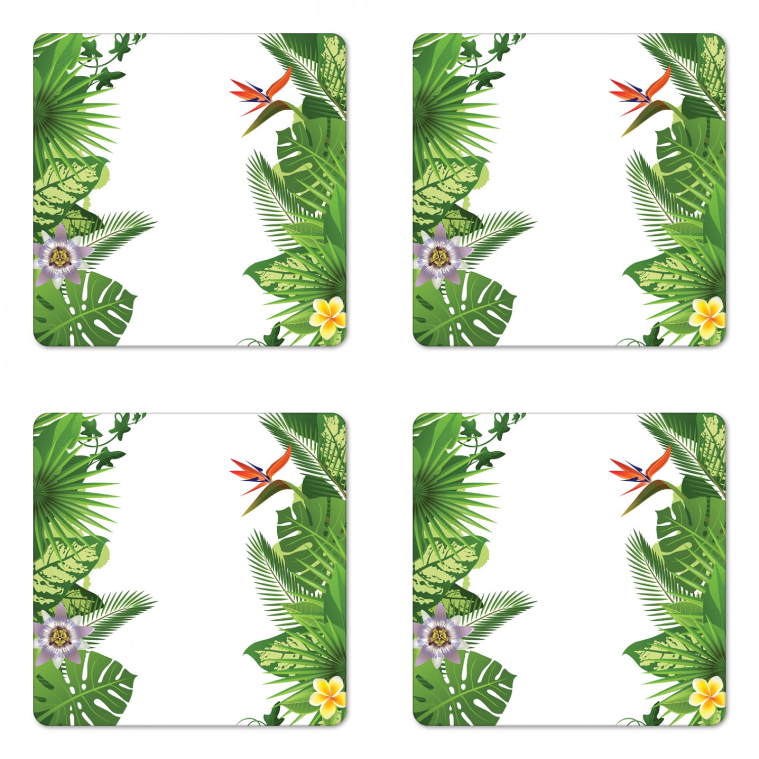 Tropical Coaster Set of 4, Lush Growth Rainforest of Hawaii with ...