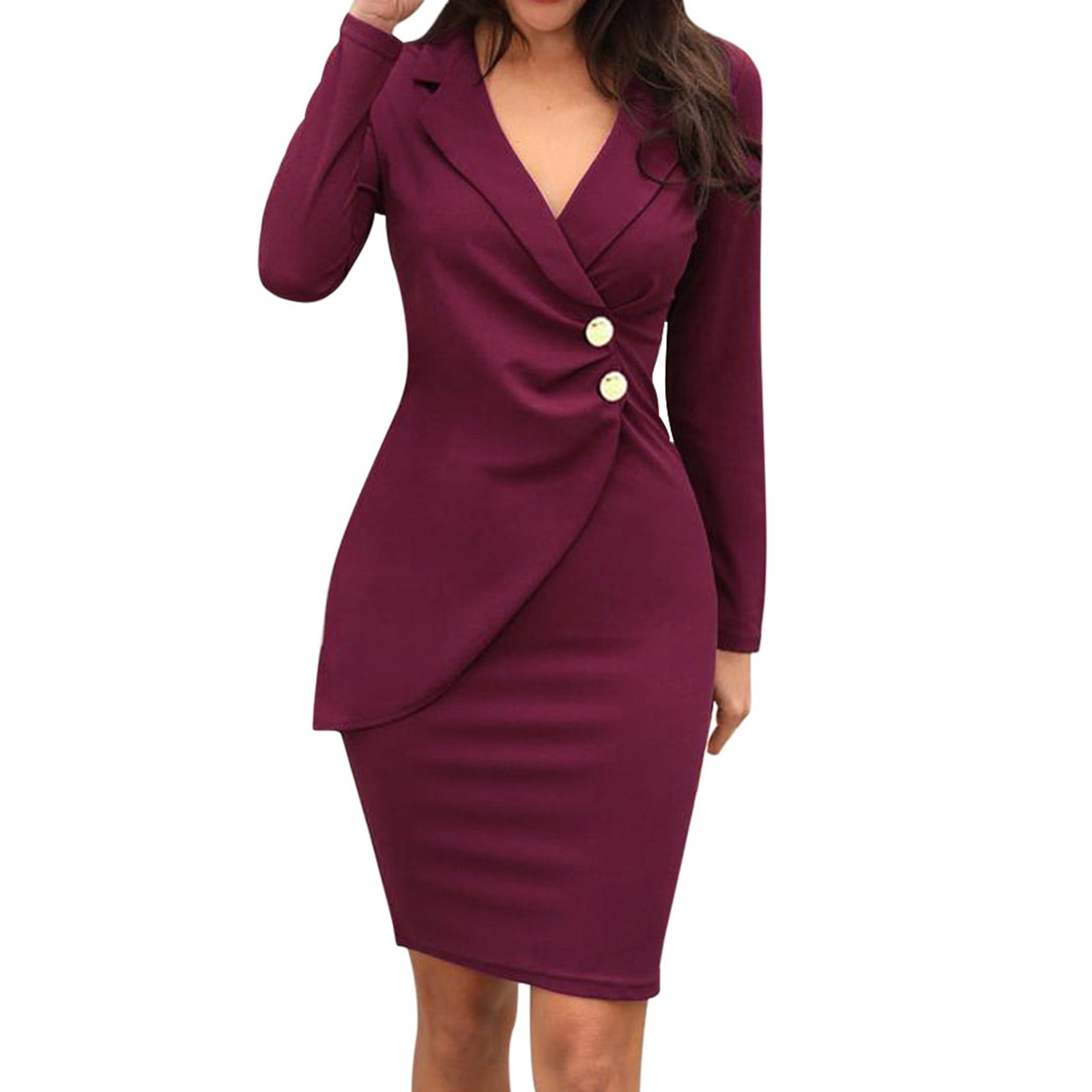 Blvb Womens Blazer Dress Long Sleeve Wrap V Neck Button Front Elegant Blazer Mini Dress Notched Collar Pencil Work Dresses