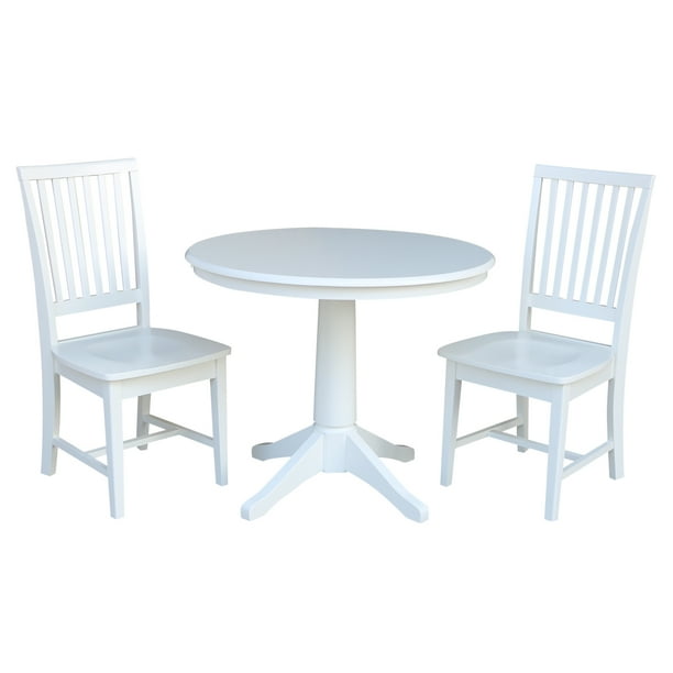 36" Round Dining Table and 2 Mission Chairs - White - 3 Piece Set ...