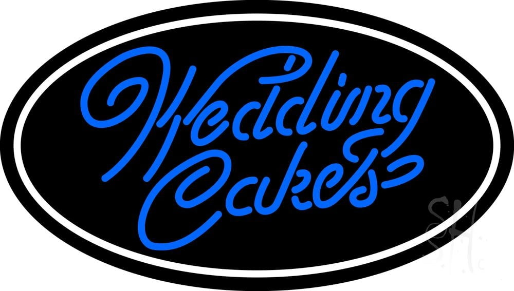 Oval Blue Wedding Cakes Cursive LED Neon Sign 20" Tall x 37" Wide ...