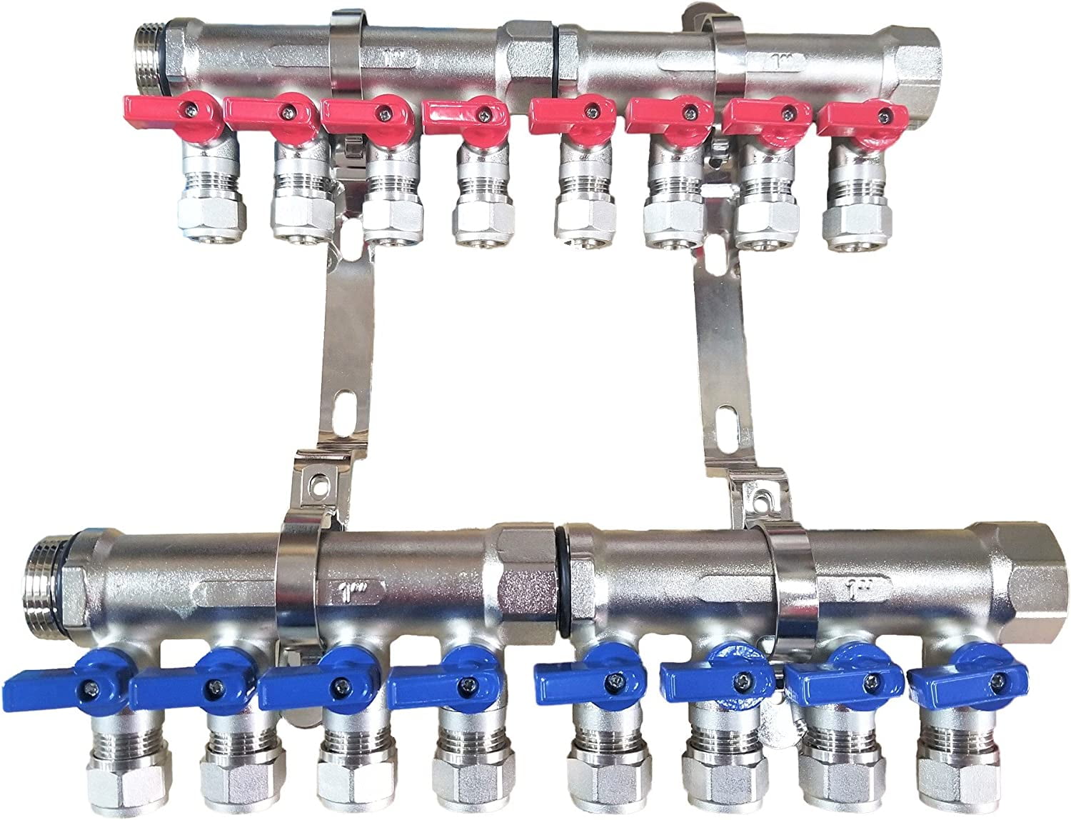 DMNI 3/4" Port Ball Valve Brass Pex Manifold - 8 Loops - With Brackets ...