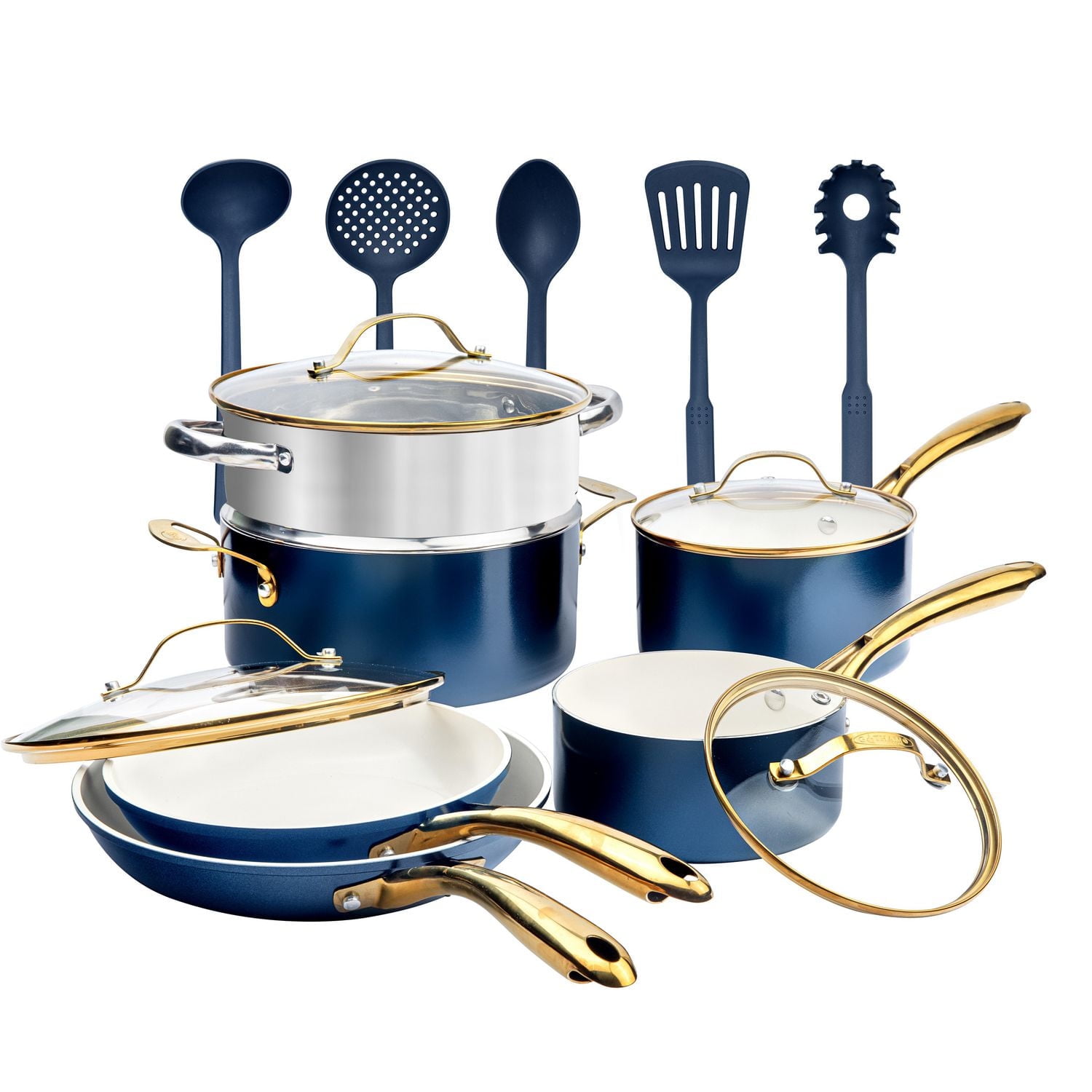 Click here for Gotham Steel Navy Cream 15 Piece Ultra Ceramic Non... prices
