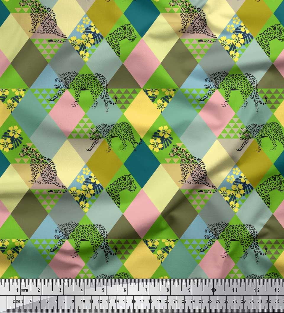 Soimoi Velvet Fabric Leopard & Argyle Patchwork Print Fabric by Yard 58 ...