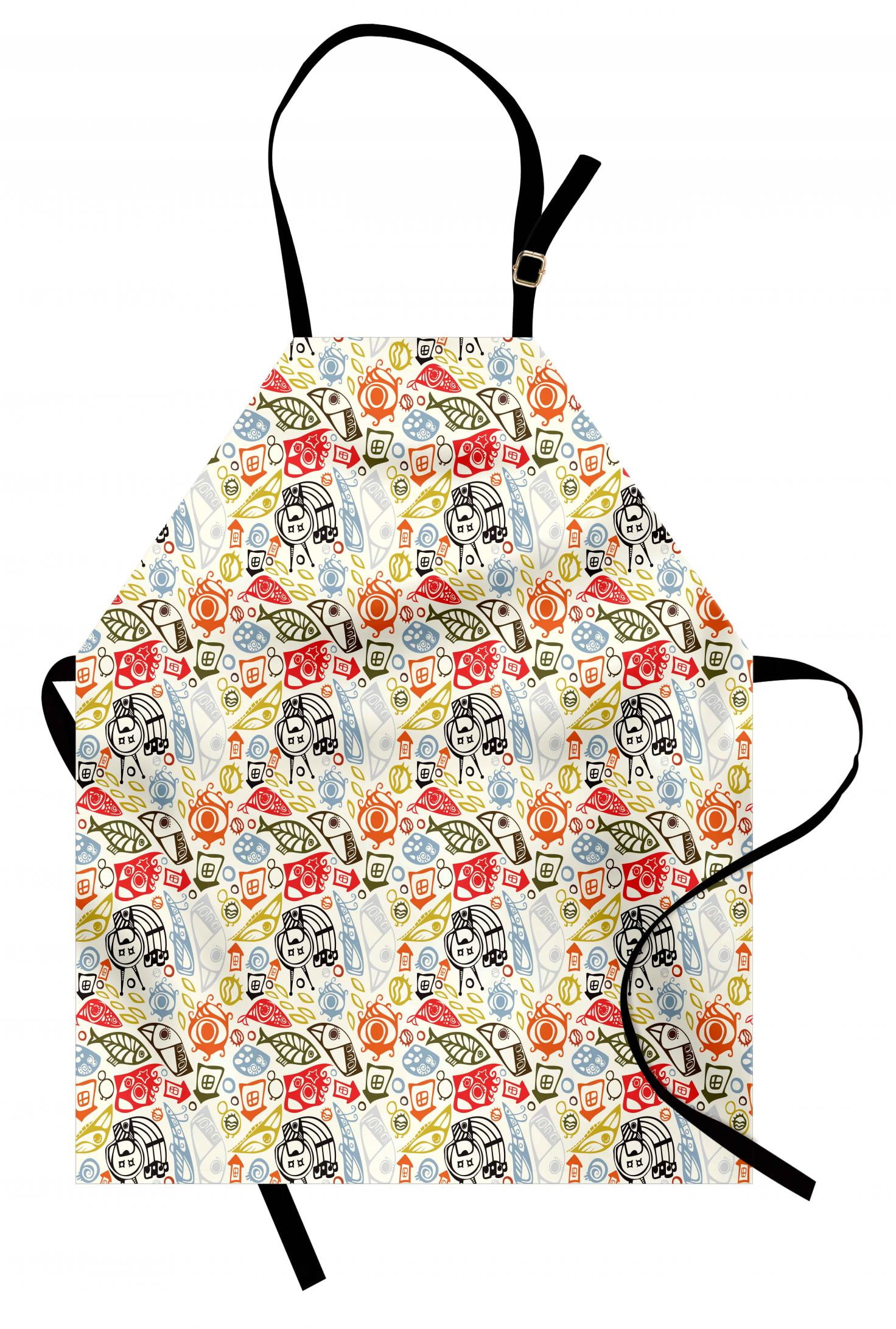 Funky Apron Artistic Abstract Trippy Pattern with Fish and Eye Figures ...
